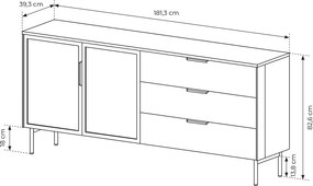 LUMI d | komoda 181 2D3S + LED | 181 cm | dub dunin/černá