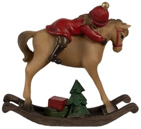 Dekorativní figurka hnědý houpací koník s holčičkou ve vánočním svetru 19x8x26 cm