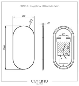Cerano Balzo, LED koupelnové 55x100 cm, kovový rám, černá matná, CER-CER-NT8144H-55X100