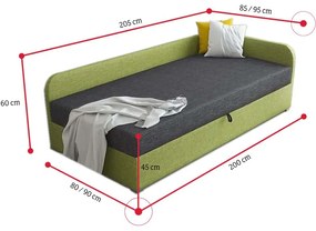 Čalouněná postel UNO + rošt + matrace, 90x200, Sawana05/14, levý roh