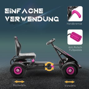 HOMCOM Motokára, dětské vozidlo s nastavitelným sedadlem, šlapací vozidlo s gumovými pneumatikami, pedálem a ruční brzdou, čtyřkolka pro děti od 5 do…