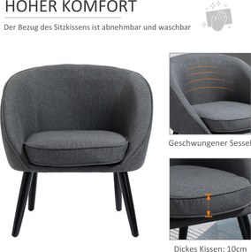HOMCOM lounge křeslo koktejlové čalouněné křeslo kancelářské křeslo křeslo do obývacího pokoje křeslo do jídelny moderní s lněným vzhledem dřevo šedé…