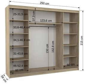 Šatní skříň s posuvnými dveřmi Medison - 250 cm Barva: dub Sonoma