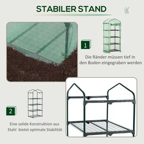 Outsunny Folien-Gewächshaus, Treibhaus, Mini-Gewächshaus, Pflanzenhaus, Frühbeet, 4 Regalfächer, 70 x 50 x 160 cm, Dunkelgrün
