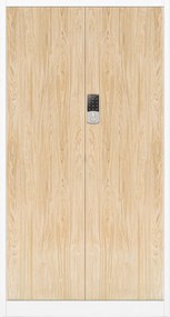 Kovová kancelářská skříň se zámkem na kód bílá, dub sonoma, 900x1850x400 mm: DANIEL Eco Design