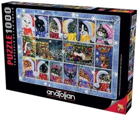 Puzzle anatolian puzzle kočičí vánoční známky 1000 dílků