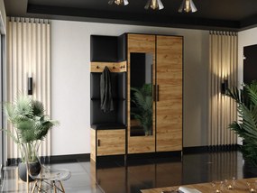 Šatní skříň Roj13 - 158x205x39cm dub Craft zlatý + černý