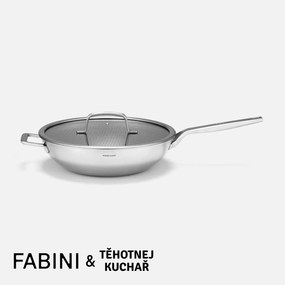Fabini Wok pánev FABINI & Těhotnej kuchař 2.0, Ø 30 cm - Nerezová beznýtová pánev s hybridním keramickým povrchem z vícevrstvé nerezové oceli s poklicí