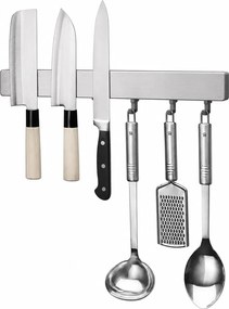 METALTEX Magnetická závěsná lišta s nastavitelnými háčky, Metallika, 39 cm, stříbrná