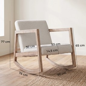 HOMCOM Houpací křeslo Relaxační křeslo s dřevěným rámem, čalouněné, lounge, kaučukovník, krémově bílé| Aosom