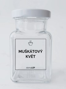 Samolepka na kořenky MUŠKÁTOVÝ KVĚT průhledná 5 × 5 cm tučné písmo