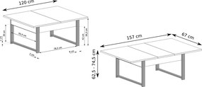 Rozkládací polohovací konferenční stolek HOGO 3v1 | 120-157x62,5-74,5x67 cm | síla horní desky 32 mm | ořech/nohy kašmír