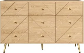 Aosom Komoda s 9 zásuvkami s velkým úložným prostorem, geometrické vzory, 120 x 39 x 80 cm, přírodní barva