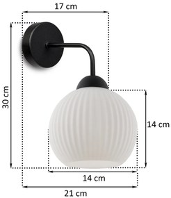 Nástěnné svítidlo Riffle Round, 1x bílé skleněné stínítko, b