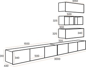 GAB Obývací stěna LORONA 27, Černá/Dub Artisan 300 cm