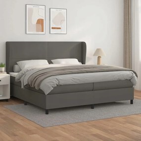Fionshop 264242042 Box spring postel s matrací šedá 200x200 cm umělá kůže