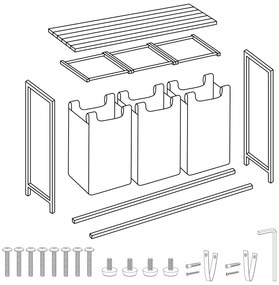 Tříkomorový prádlený koš 120 litrů s rámečkem Massido