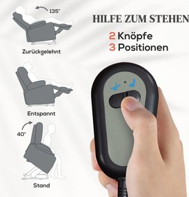 HOMCOM Elektrické relaxační křeslo s funkcí asistence při vstávání, dálkové ovládání, měkká pěna, boční kapsa, potah ve vzhledu lnu, šedá 713-192V90CG