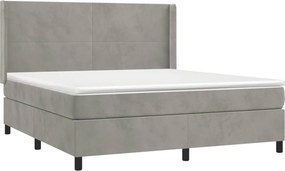 Box spring postel s matrací a LED světle šedá 160x200 cm samet 3139451