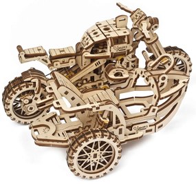 Ugears 3D dřevěné mechanické puzzle UGR-10 Motorka (scrambler) s vozíkem
