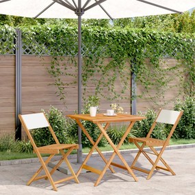 3dílný bistro set krémově bílý textil a masivní dřevo 3281868