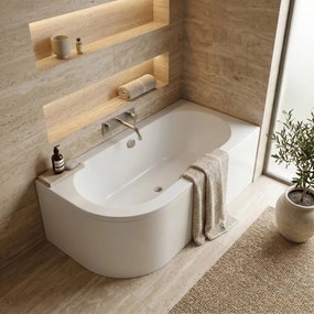 Asymetrická akrylátová vana s krycím panelem REA ORION Pravá 170x75 cm, bílá