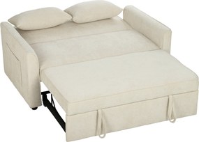 HOMCOM 2místná rozkládací pohovka 3-v-1, Clic-Clac Chenille pohovka 142 cm, nastavitelné opěradlo, 2 polštáře, béžová