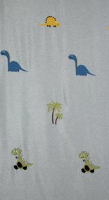 DĚTSKÝ ZÁVĚS NA KROUŽCÍCH DINO 140X250 CM STŘÍBRNÁ