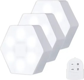 3x LED Bezdrátové svítidlo HEXAGON na dálkové ovládání