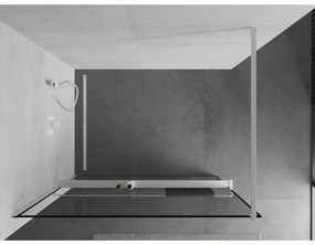 Mexen Kioto+, sprchová zástěna Walk-In s poličkou a věšákem 90 x 200 cm, 8mm čiré sklo černý vzor, ​​bílý profil, 800-090-121-20-70