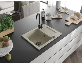 Mexen Enzo, granitový dřez 576x465x174 mm, 1-komorový, béžová s černým sifonem, 6506571005-69-B