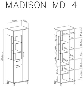 Meblar Vitrína Madison MD4 včetně osvětlení Barva: -dub piškotový / bílá lux