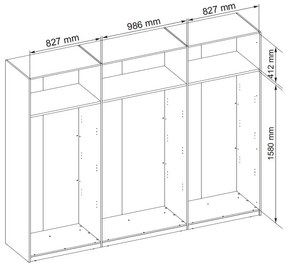 Šatní skříň se zrcadlem Bravo, 270 cm, dub mauvella