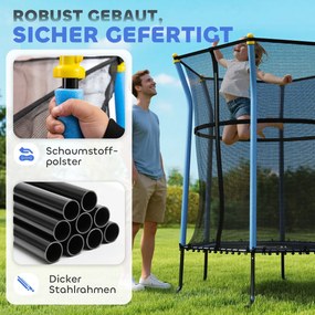 HOMCOM Dětská trampolína Ø163,5 cm, vnitřní trampolína s bezpečnostním síťovým krytem okraje gumové lano, dětská trampolína do 50 kg, pro děti 3-10 l…