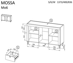 Komoda Mossa MO 6 Dolmar 138/84/40 Barva: dub whisky/kašmír