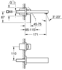 GROHE 19895000 - Umyvadlová dvouotvorová baterie EUROCUBE 171 mm lesklý chrom