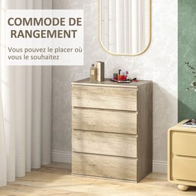 HOMCOM Skříňka se 4 zásuvkami – Moderní úložný kabinet s mechanismem měkkého zavírání – 60 x 40 x 80 cm, Přirodní dřevo | Aosom