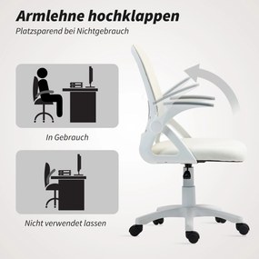 HOMCOM ergonomická síťovaná kancelářská židle se sklápěcími područkami, bederní oporou, nastavitelná výška a náklon — bílá