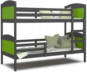 Dětská patrová postel Matyas 200x90 bez šuplíku ŠEDÁ-ZELENÁ