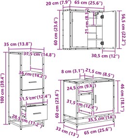 Sada koupelnového nábytku 3 ks Černý dub 65 x 33 x 60 cm 3402374