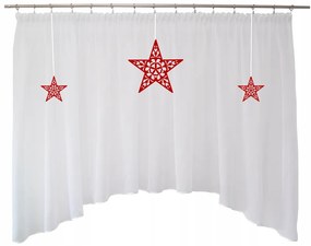 Hotová voálová záclona červená hvězda, výška 145cm, různé rozměry, bílá Šířka: 300cm