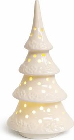 LED dekorace keramický stromeček, 9 × 7,4 × 17,8 cm, teple bílá, 2× LR44