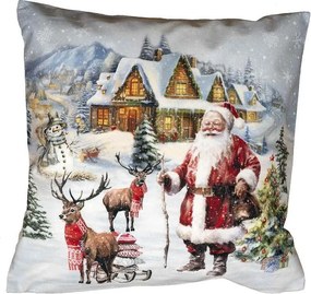 Povlak na polštář Santa Claus se soby 40 × 40 cm
