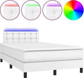 Box spring postel s matrací a LED bílá 120x200 cm umělá kůže 3134214