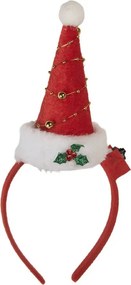 Červená vánoční svítící čelenka s čepicí Santa - 12*7*27 cm