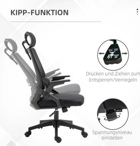 Ergonomická kancelářská židle Vinsetto, židle k psacímu stolu s nastavitelnou opěrkou hlavy, výškově nastavitelné područce, počítačová židle s funkcí…