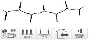 Vánoční světélka 9 m/120 led vícebarevná, 8 režimů svícení, paměťová funkce