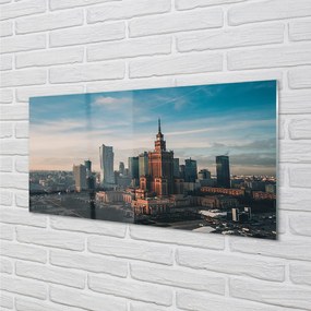 akrylový obraz Varšava panorama mrakodrapů svítání 125x50 cm