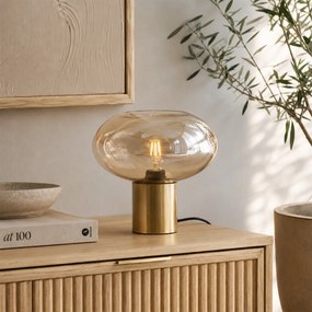 Designová stolní lampa mosazná s jantarovým sklem - Umbrella