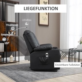 Masážní křeslo HOMCOM, polohovací křeslo se stojanem, TV křeslo s USB připojením, s funkcí polohování, kolečka, dálkové ovládání, do 150 kg, černé | …